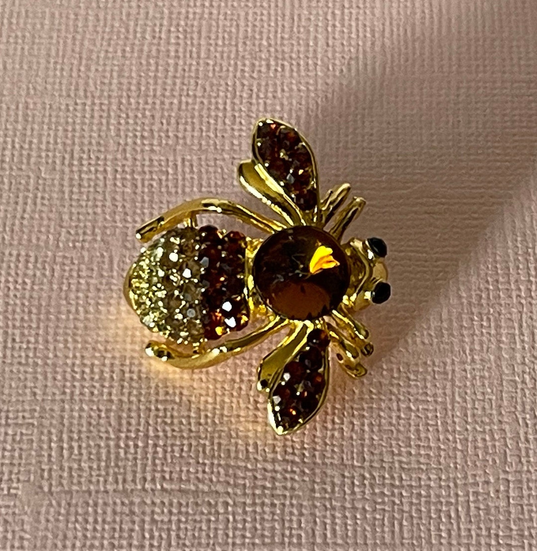 Vintage Rhinestone Bee Pin, Bee Brooch, Brown Rhinestone Bee Pin, Bee ...