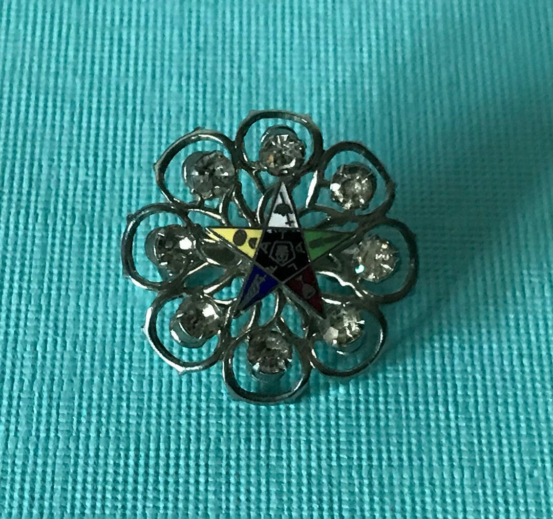 Vintage Order of the Eastern Star Brooch, Rhinestone OES Brooch, Oes ...