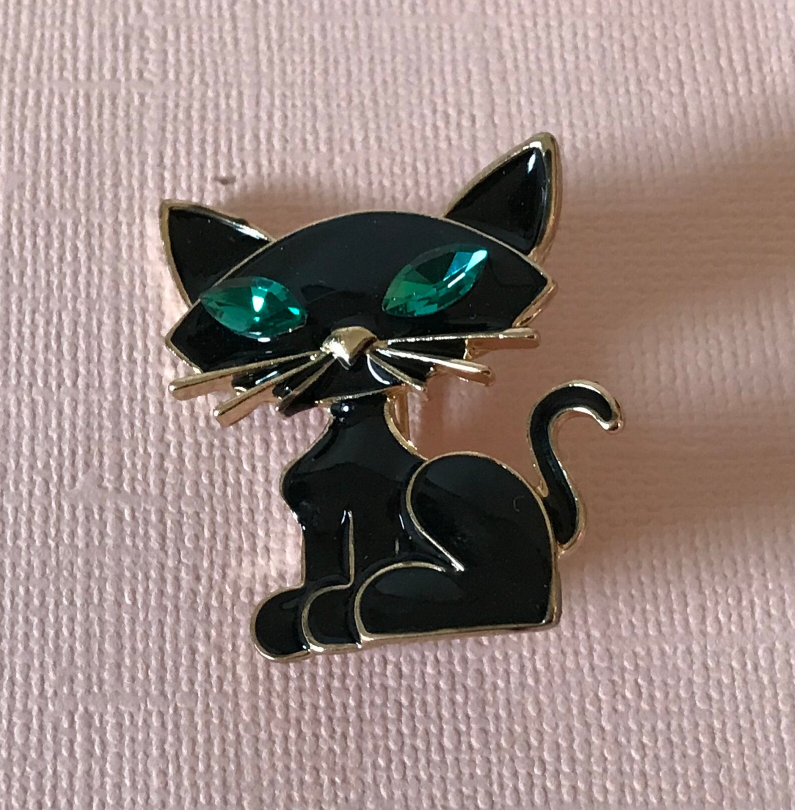 Black Cat Brooch Rhinestone Cat Pin Green Eye Cat Pin Cat Etsy