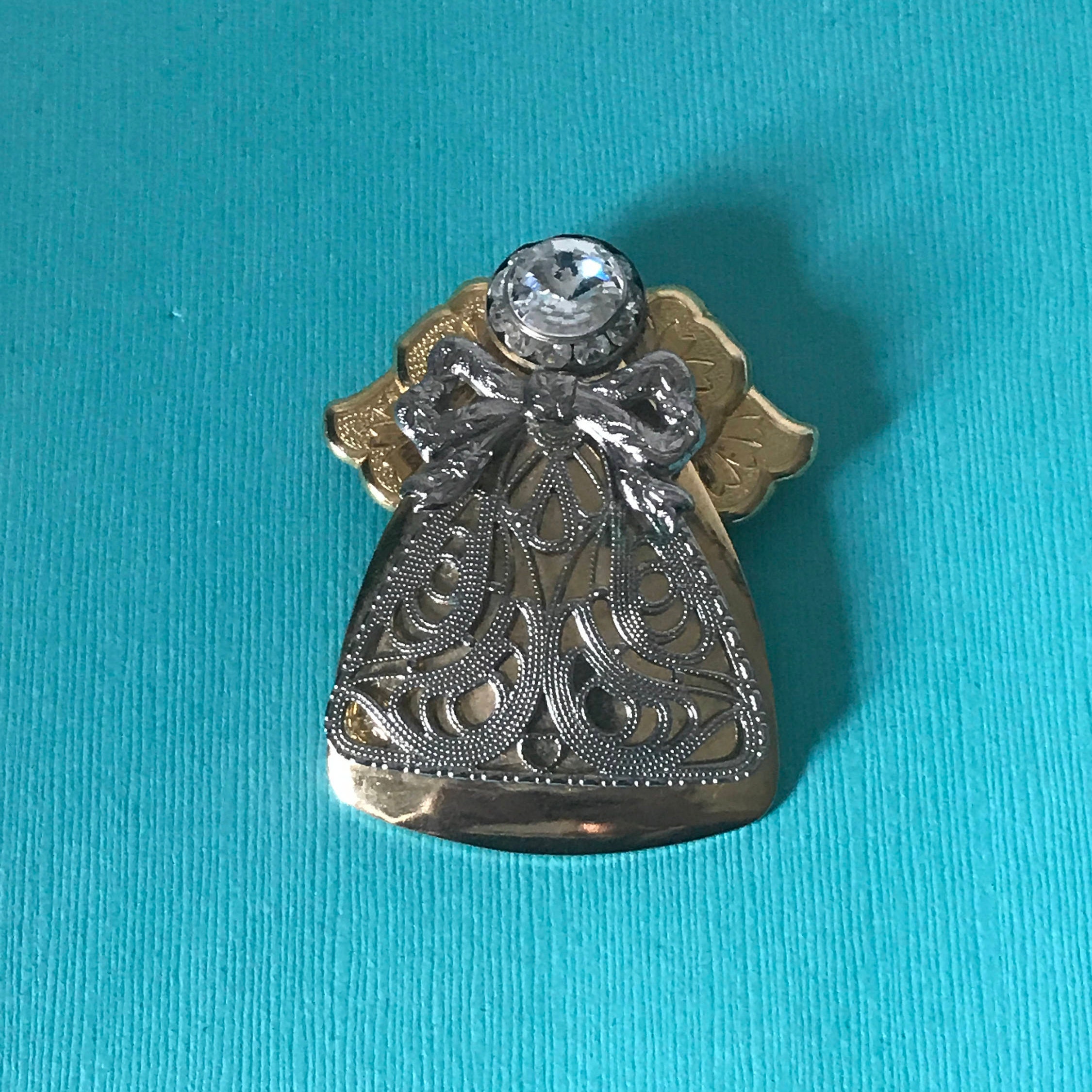 Vintage silver and gold rhinestone angel pin pendant brooch | Etsy