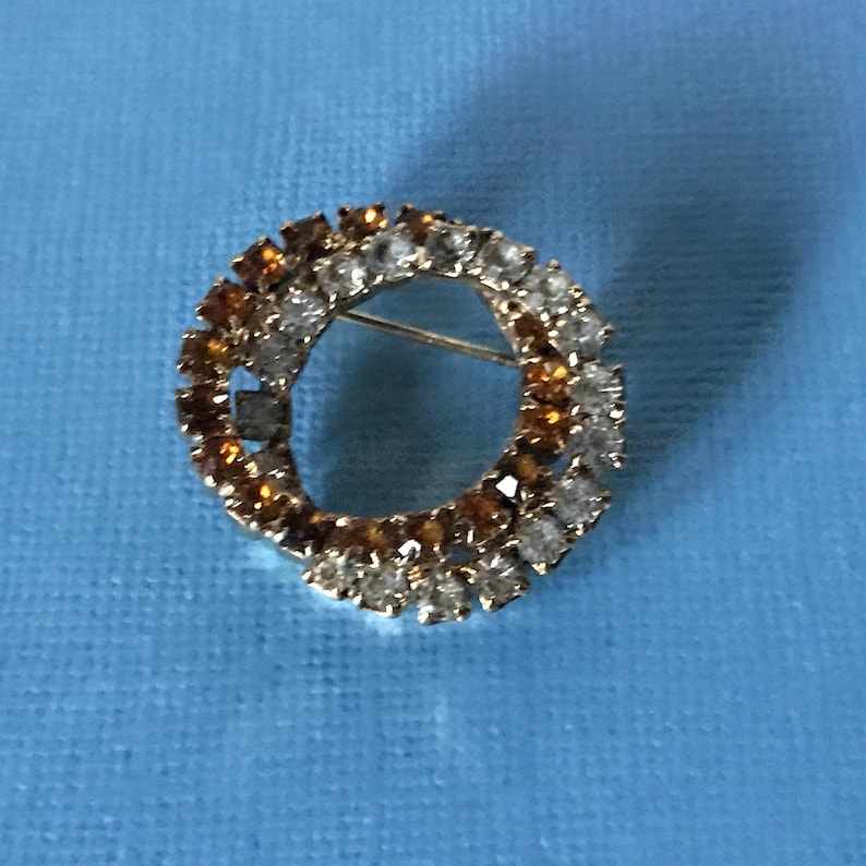 Vintage rhinestone double circle brooch double circle pin | Etsy
