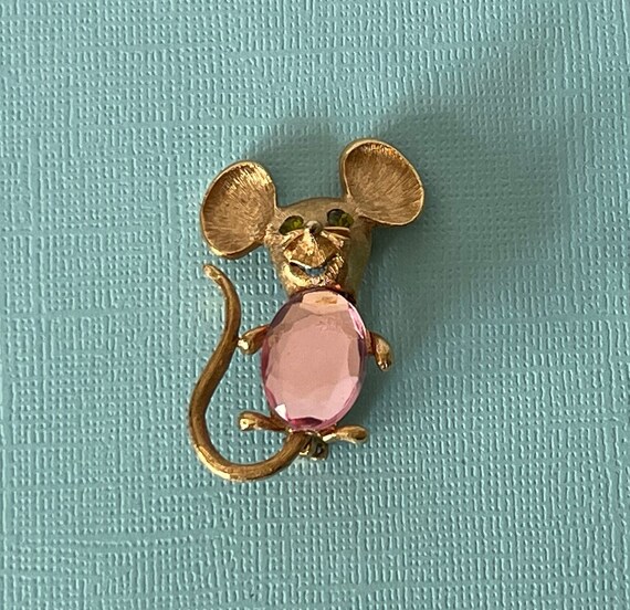 Vintage mouse pin, jelly belly mouse pin, pink rhines… - Gem