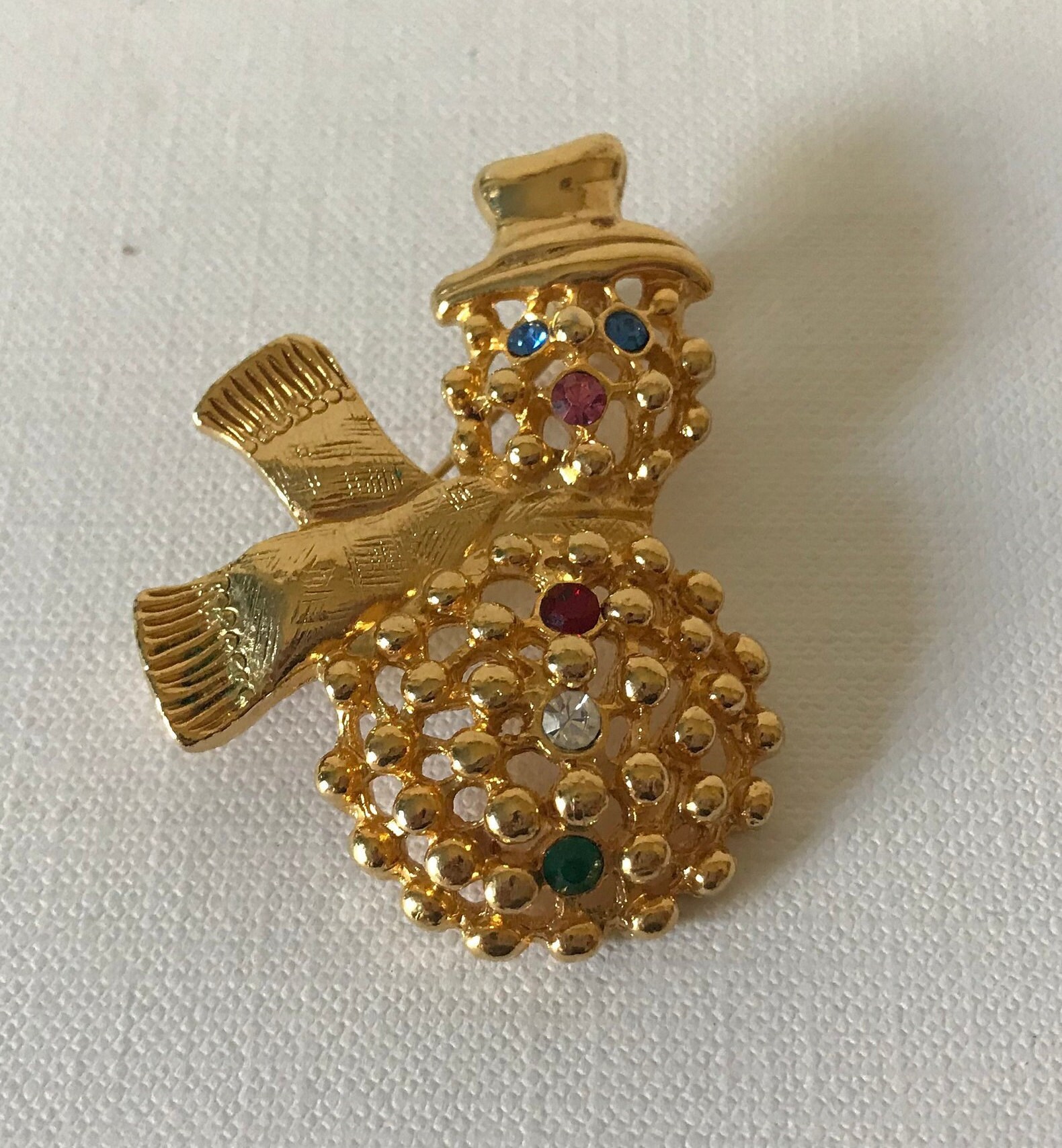 Vintage Rhinestone Snowman Pin Gold Tone Snowman Pin - Etsy