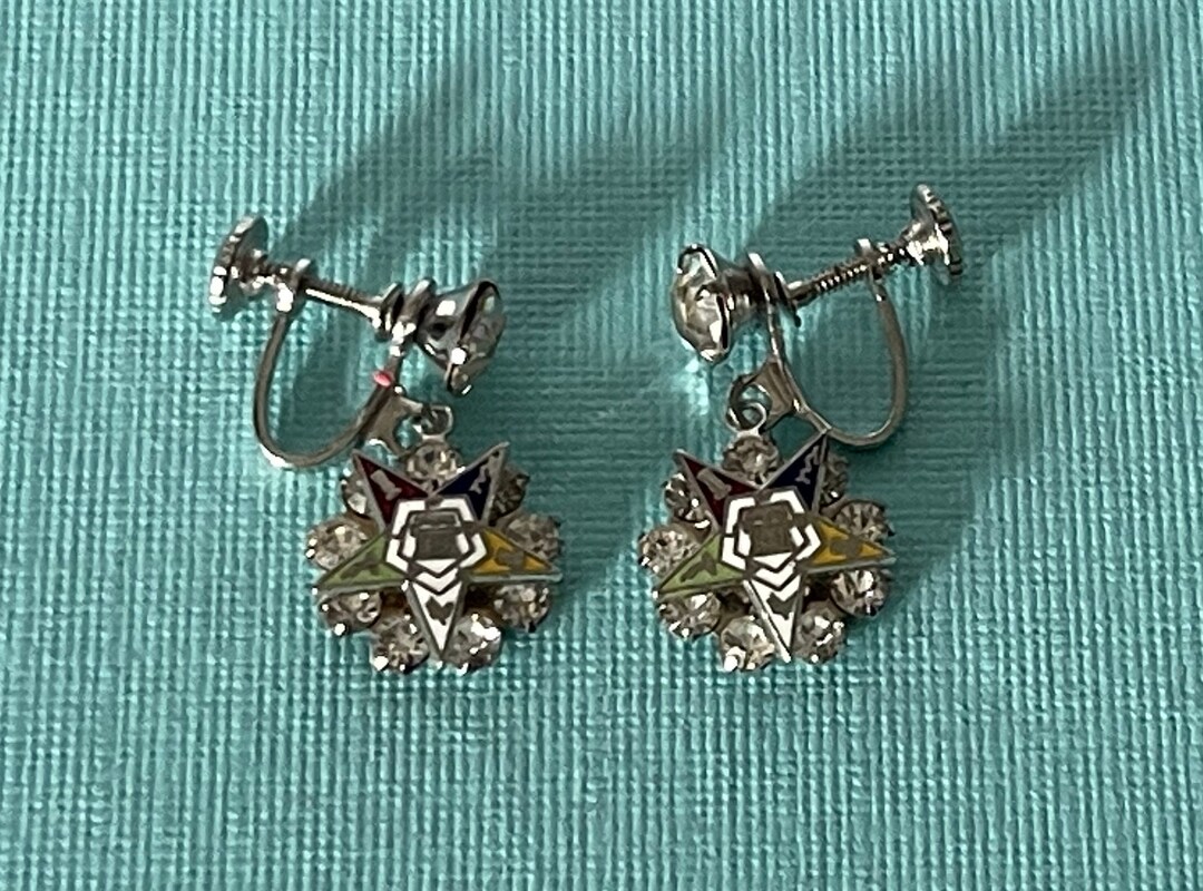 Vintage Order of the Eastern Star Earrings, Rhinestone Eastern Star ...
