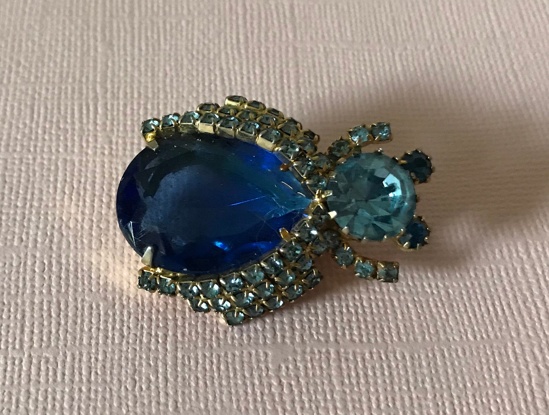 Vintage Rhinestone Bumble Bee Brooch, Blue Bee Brooch, High End Bee Pin ...