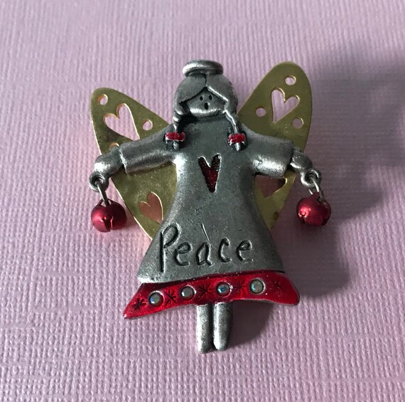Vintage angel pin, peace angel pin, angel brooch, gua… - Gem