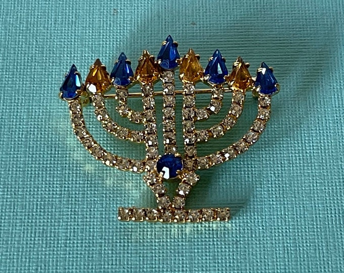 Vintage Rhinestone Menorah Pin Jewish Pin Rhinestone Menorah | Etsy