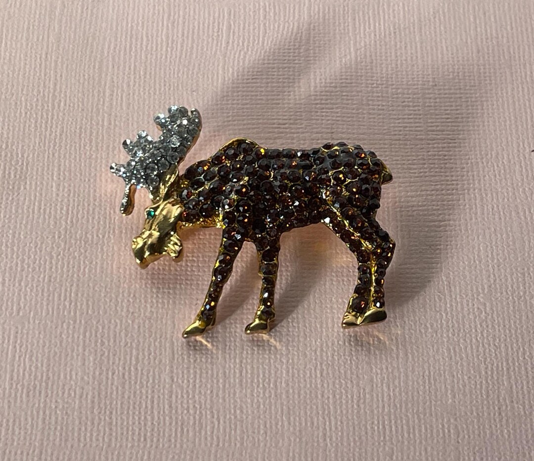 Vintage Moose Brooch, Rhinestone Moose Pin, Elk Brooch, Minnesota ...