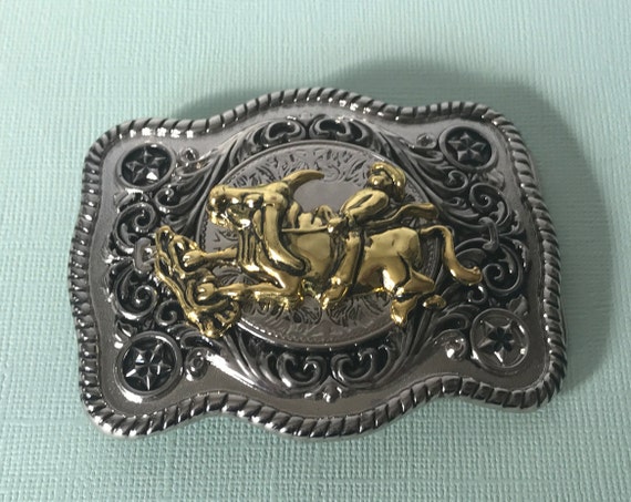 Fashion FREE Belt western style RODEO riding gold brass cowboy new BULL ...