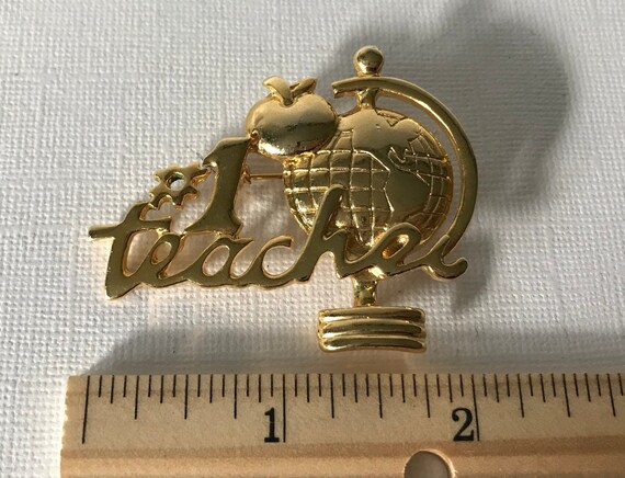 Vintage #1 teacher pin, worlds best teacher, gold tea… - Gem