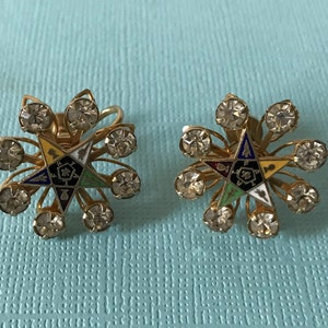 Vintage Order of the Eastern Star Earrings, Rhinestone Eastern Star ...