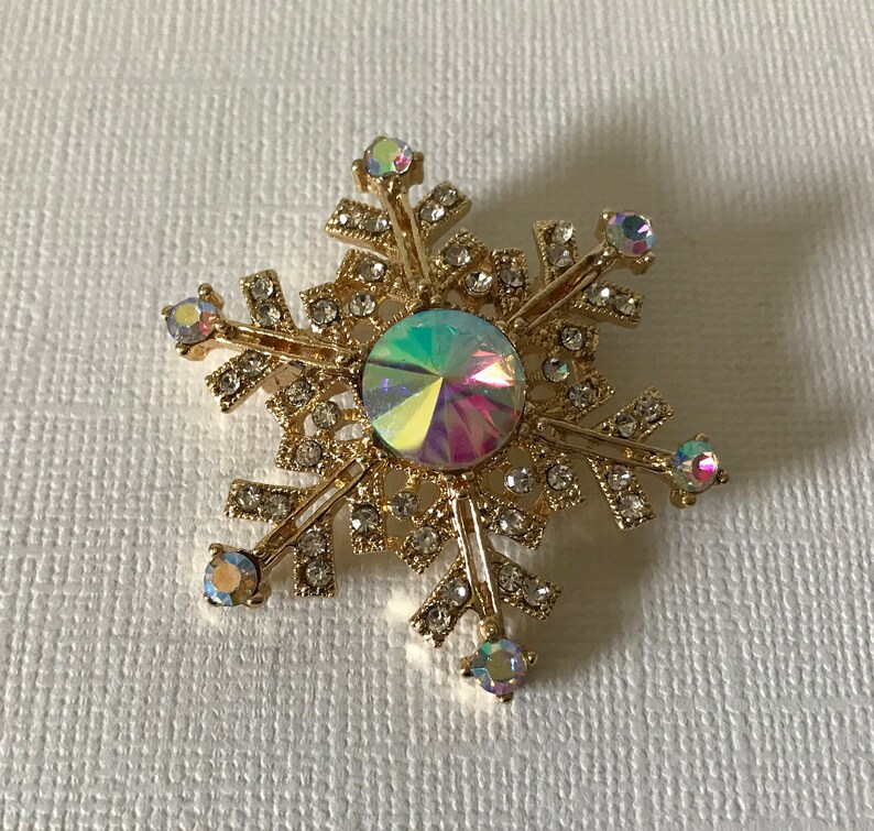 Rhinestone Snowflake Brooch Rivoli Rhinestone Snowflake Pin - Etsy