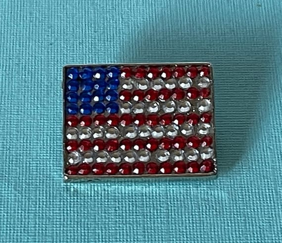 Rhinestone United States flag pin, vintage USA flag p… - Gem
