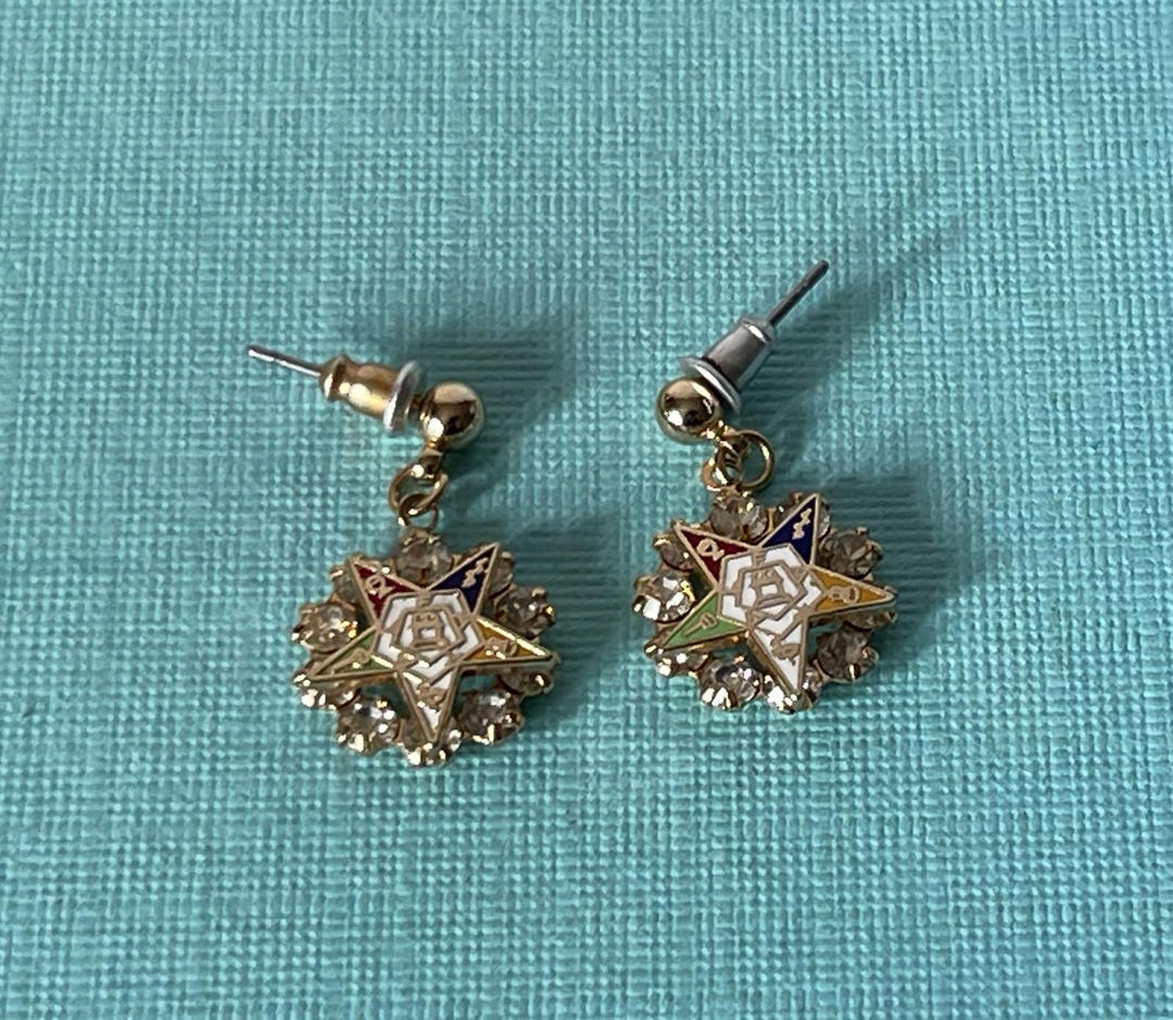 Vintage Order of the Eastern Star Earrings, Rhinestone OES Earrings ...