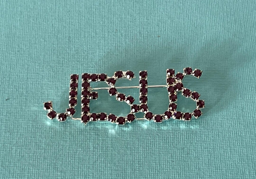 Vintage Jesus Brooch, Rhinestone Jesus Pin, Purple Jesus Brooch ...