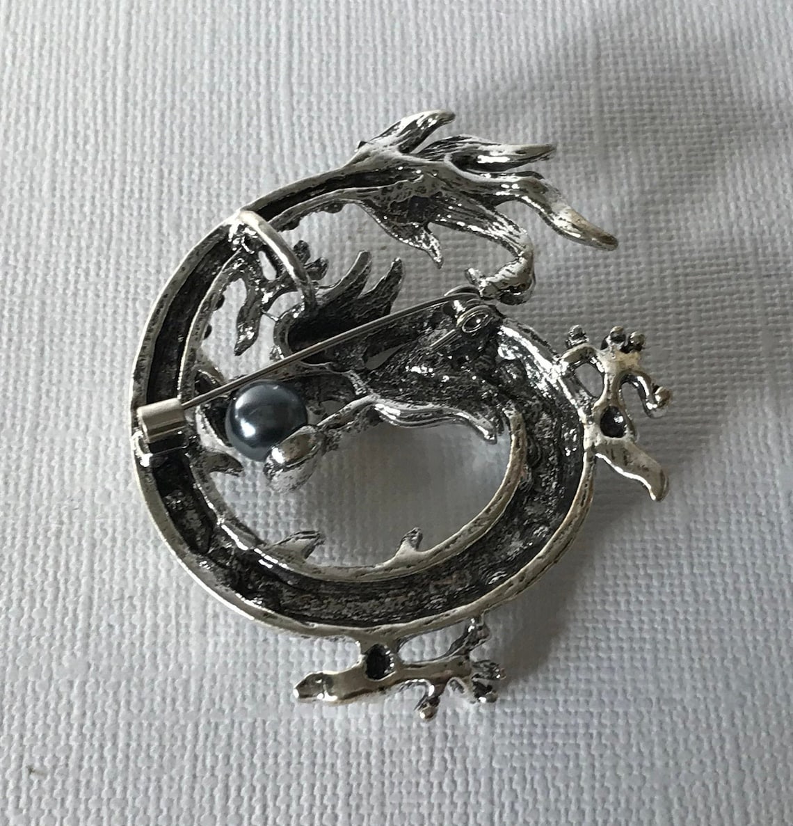 Dragon Brooch Silver Dragon Pin Dragon With Gray Pearl New - Etsy