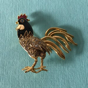 Gold Marcasite Rooster, Pin, Rooster Brooch, Rhinestone Rooster Pin ...