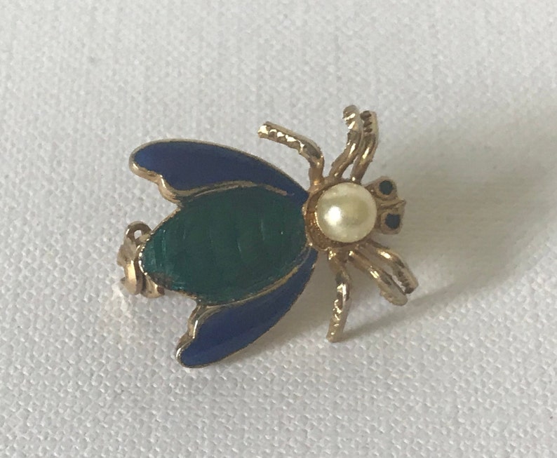 Vintage Bee Pin Enamel Bee Pin With Faux Pearl Green Bee | Etsy