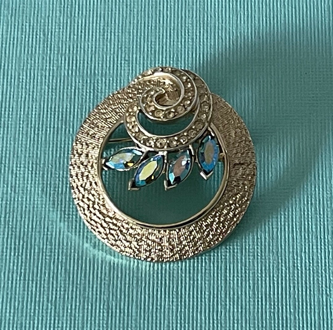 Vintage Signed Kramer of New York Brooch, Rhinestone Kramer Pin, Blue ...