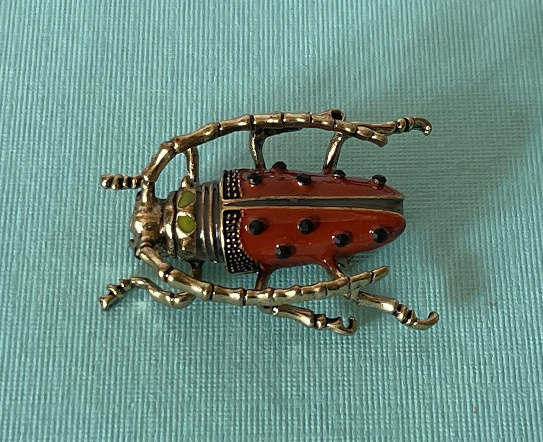 Rhinestone Scarab Pin, Beetle Pin, Orange Beetle Pin, Rhinestone Beetle ...