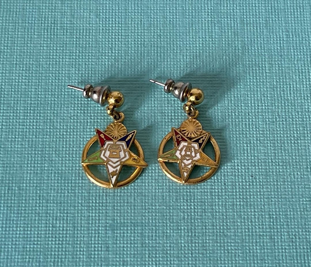 Vintage Order of the Eastern Star Earrings, OES Pierced Earrings ...