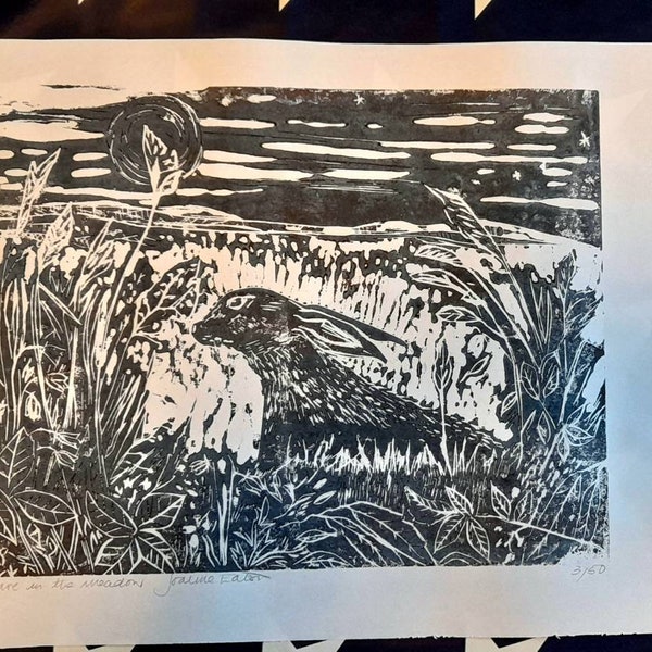 Hare Linocut - Etsy UK