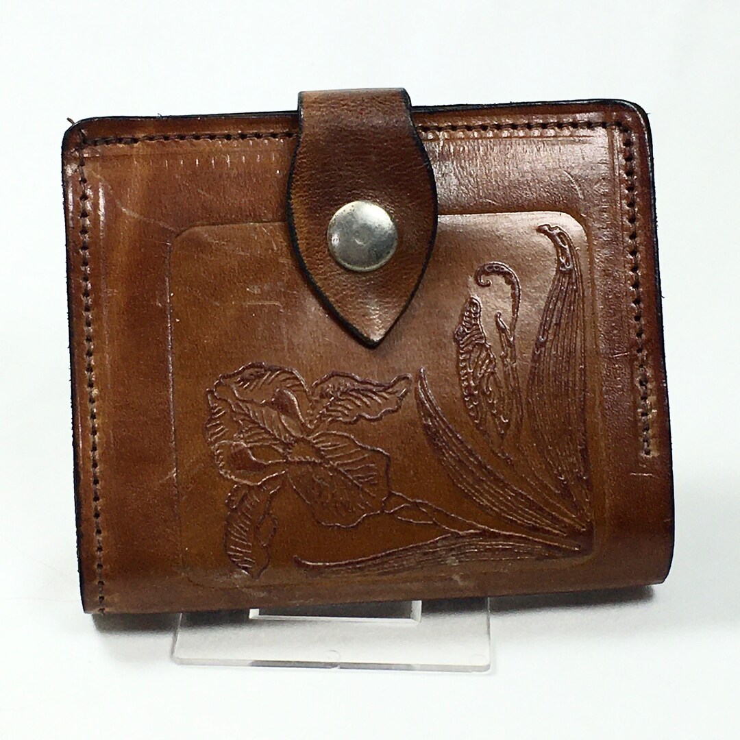 Vintage Hand Tooled Leather Bifold Wallet Hippi Boho Floral Iris - Etsy