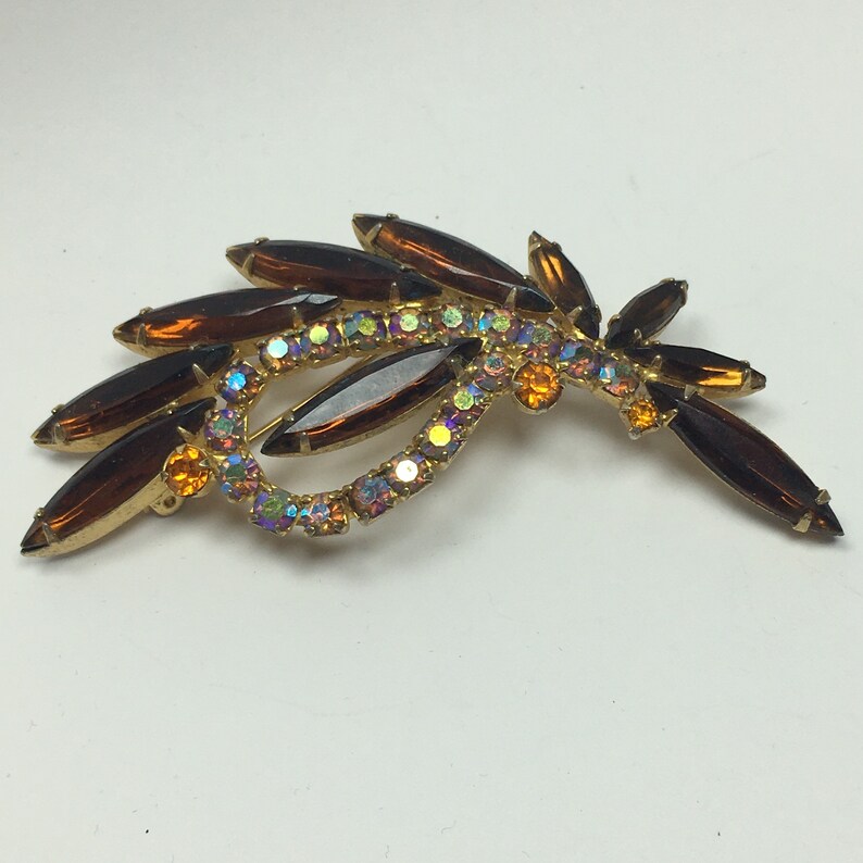 Broche vintage ambre strass Pin Gold-Tone Fall Colors AB Aurora ...