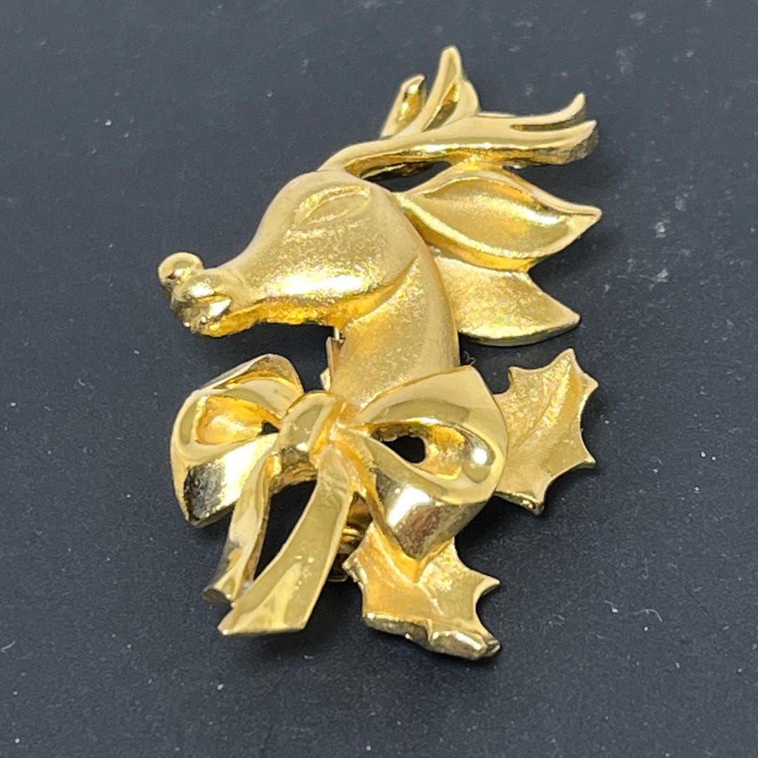 Christmas Holiday Reindeer BROOCH PIN Gold Tone - Etsy