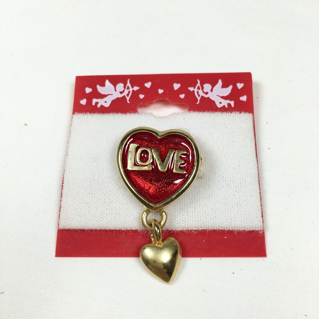Heart Shaped LOVE Pin Bright Red Enamel Gold Tone Vintage 80s Valentine ...