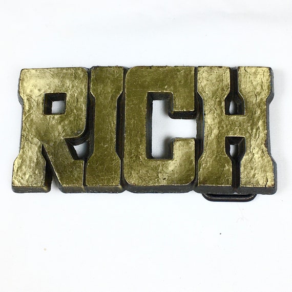 Vintage Belt Buckle RICH Mans Name Cut Spelled Out 3.… - Gem