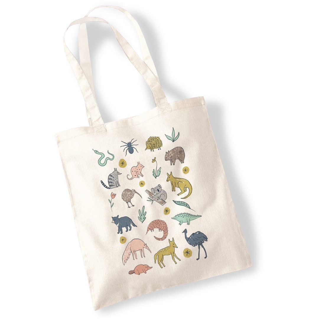 Australian Animals Tote Bag - Wildlife Illustration Koala Snake Emu ...
