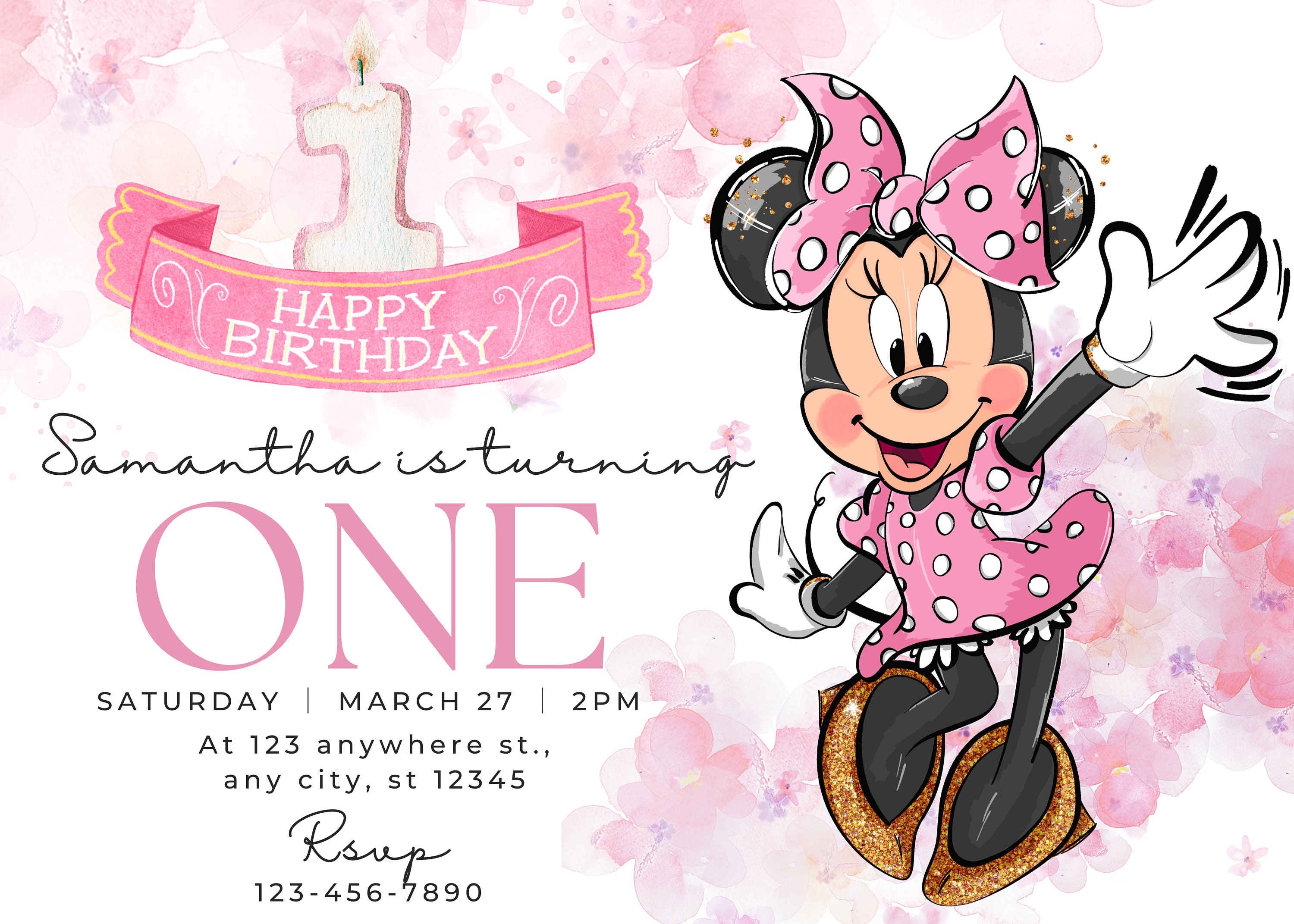 Minnie Mouse First Birthday Invitation Disney Minnie Birthday - Etsy Canada