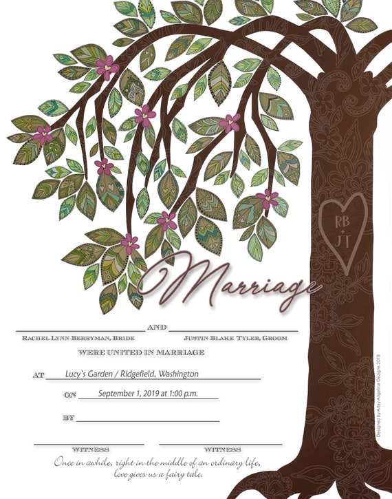 Love Tree Art DIY Marriage Certificate Marriage Certificate | Etsy