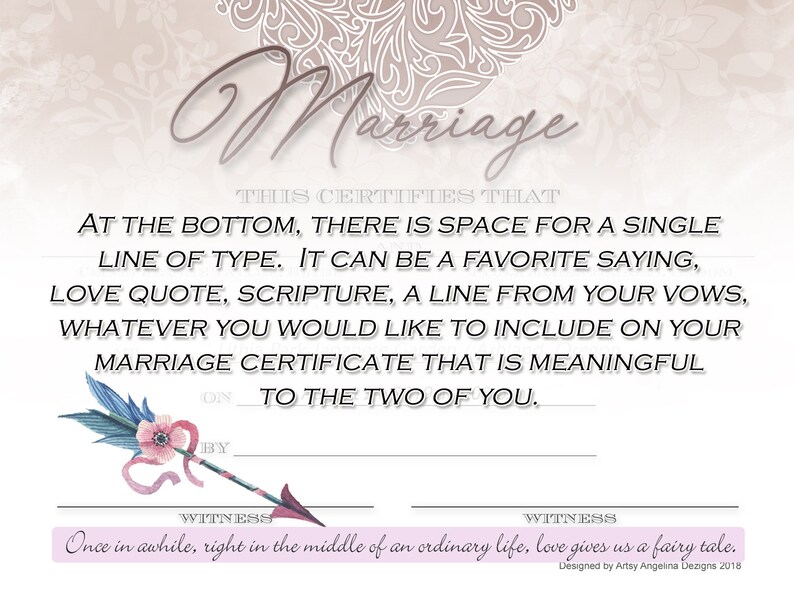 Romantic Heart Orig. Art, DIY Marriage Certificate, Marriage ...