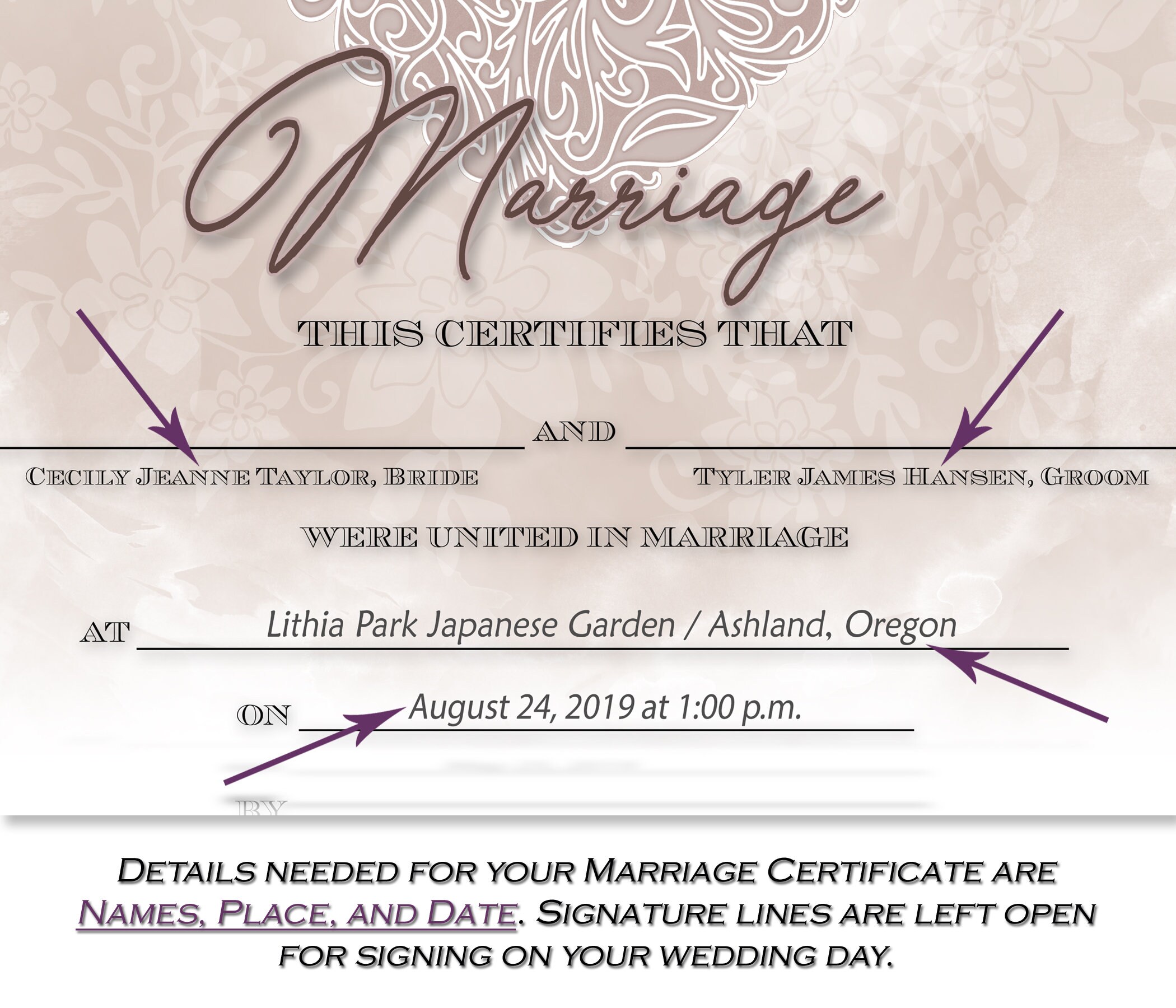 Romantic Heart Orig. Art, DIY Marriage Certificate, Marriage ...