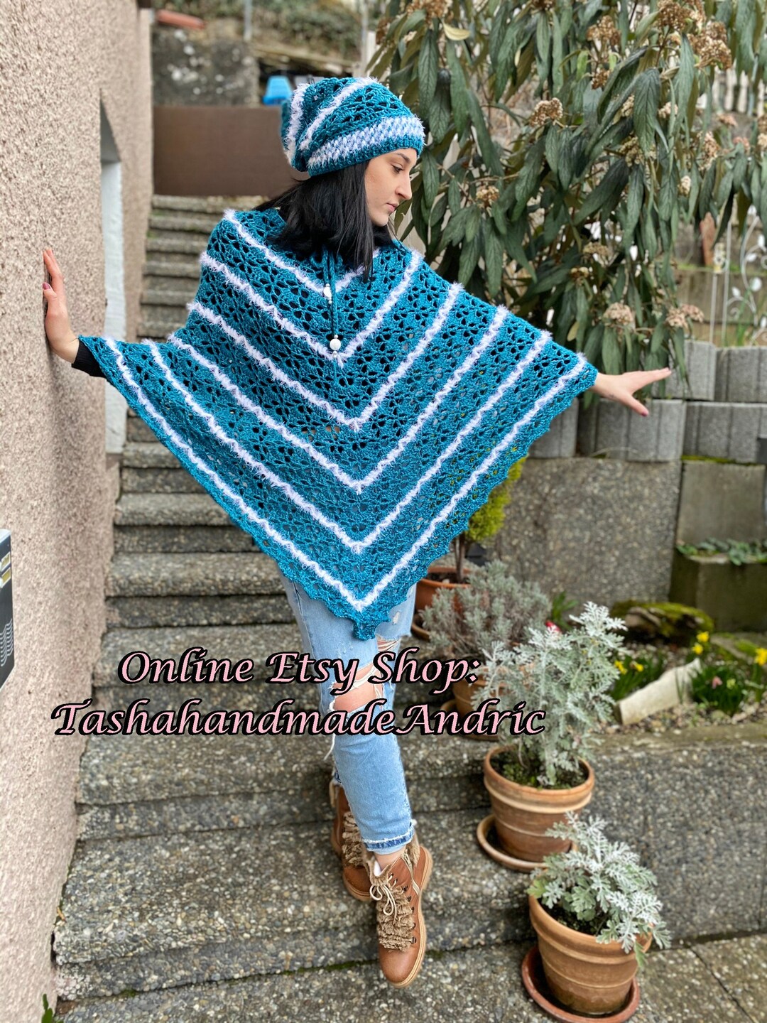 PONCHO OFFER Crochet Poncho Hat, Handmade Women's Hand Crocheted Boho ...