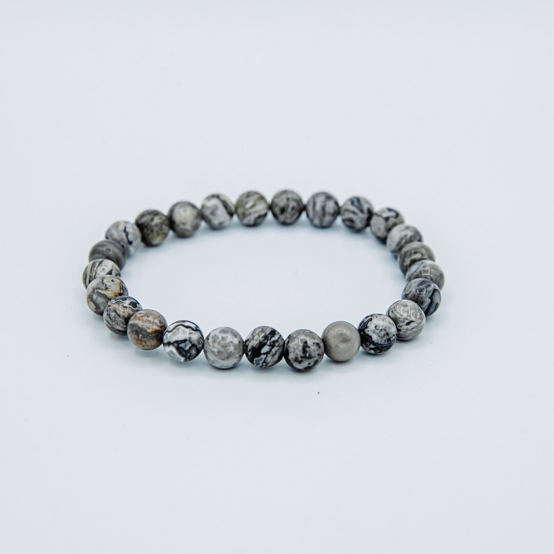 Gray Marble Stone Bead Bracelet - Etsy