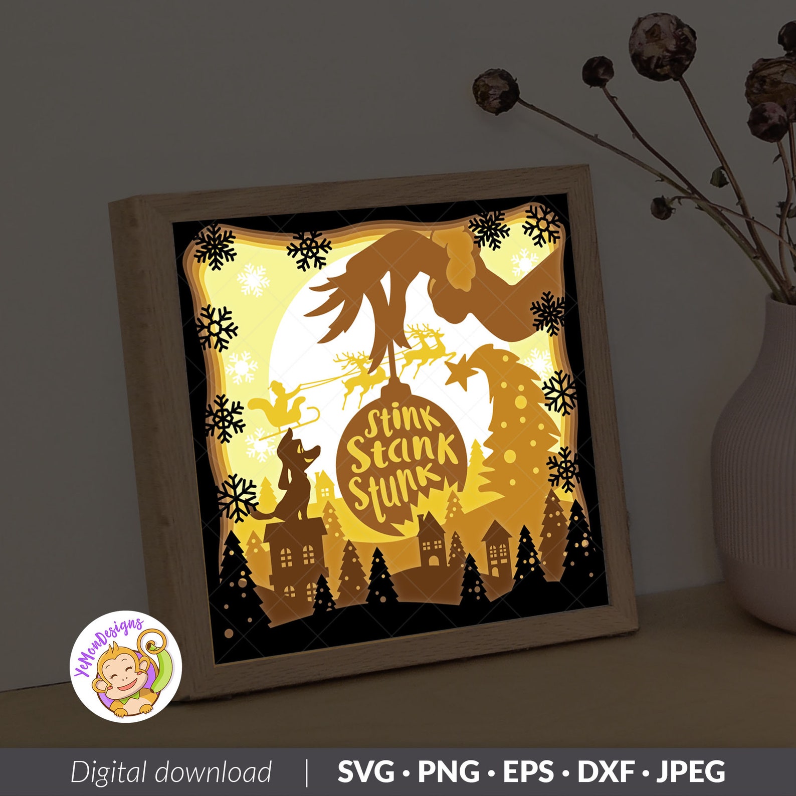 Christmas 3D Shadow Box Template Funny Noel Holiday Paper Cut - Etsy