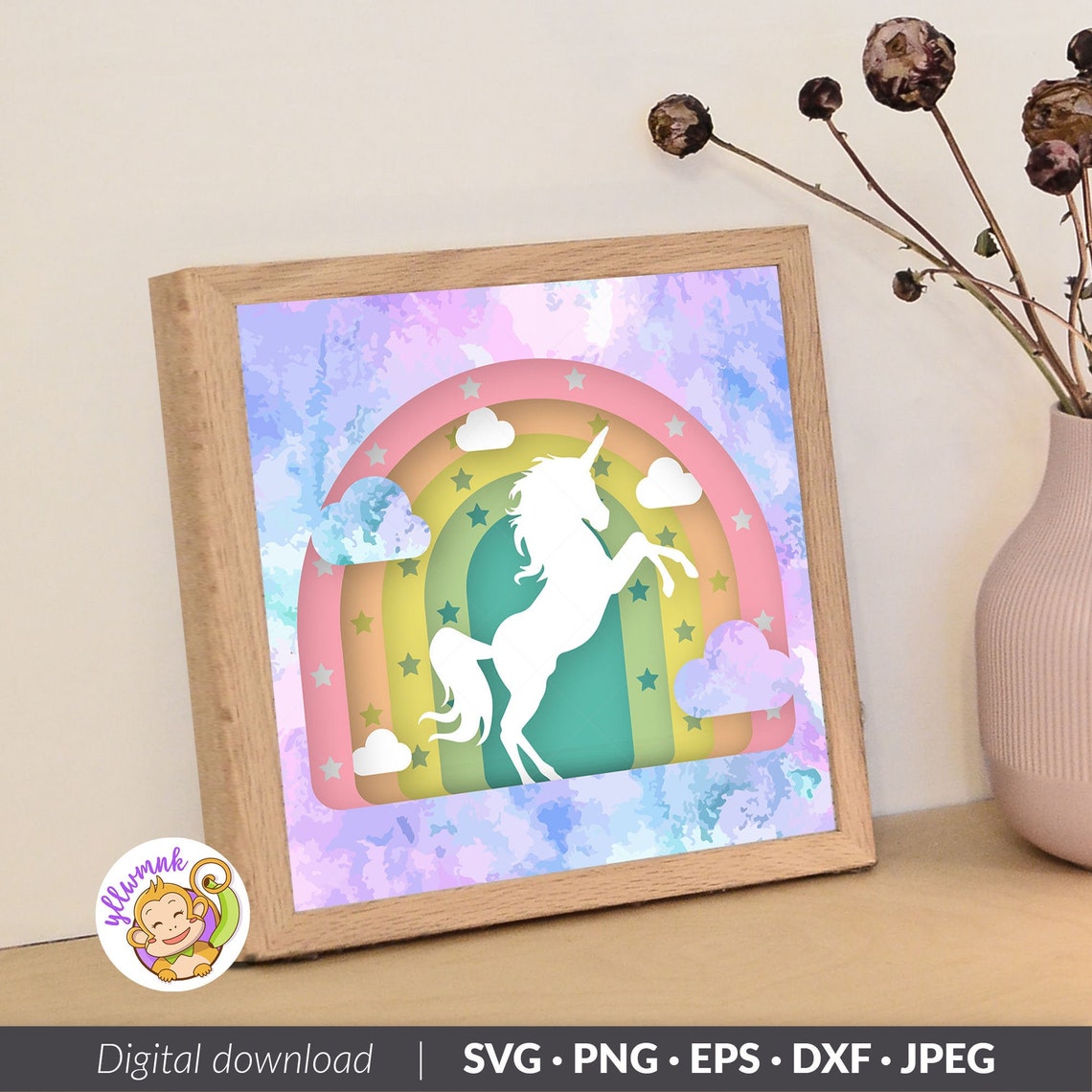 Unicorn 3D Shadow Box Template, Rainbow Unicorn Paper Cut Light Box ...