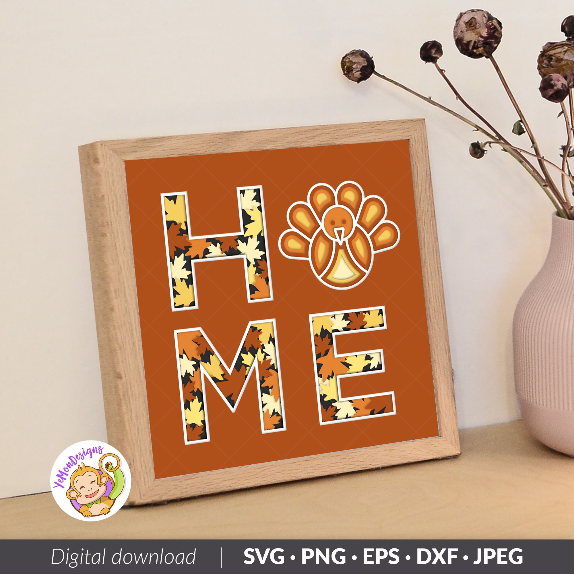 Thanksgiving Home 3D Shadow Box Template Fall Turkey | Etsy