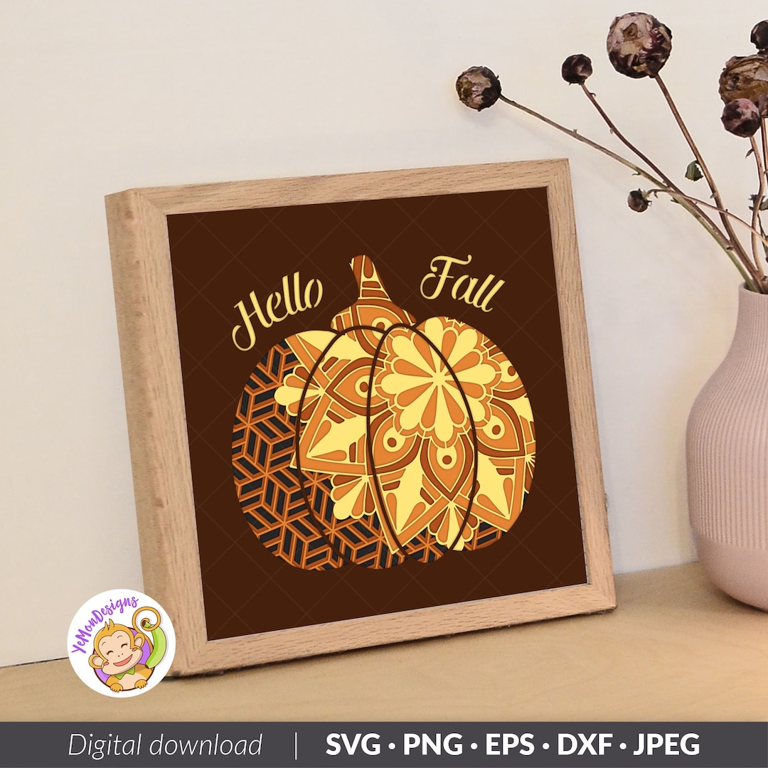 Pumpkin 3D Shadow Box Template, Hello Fall Pumpkin Multilayer SVG ...