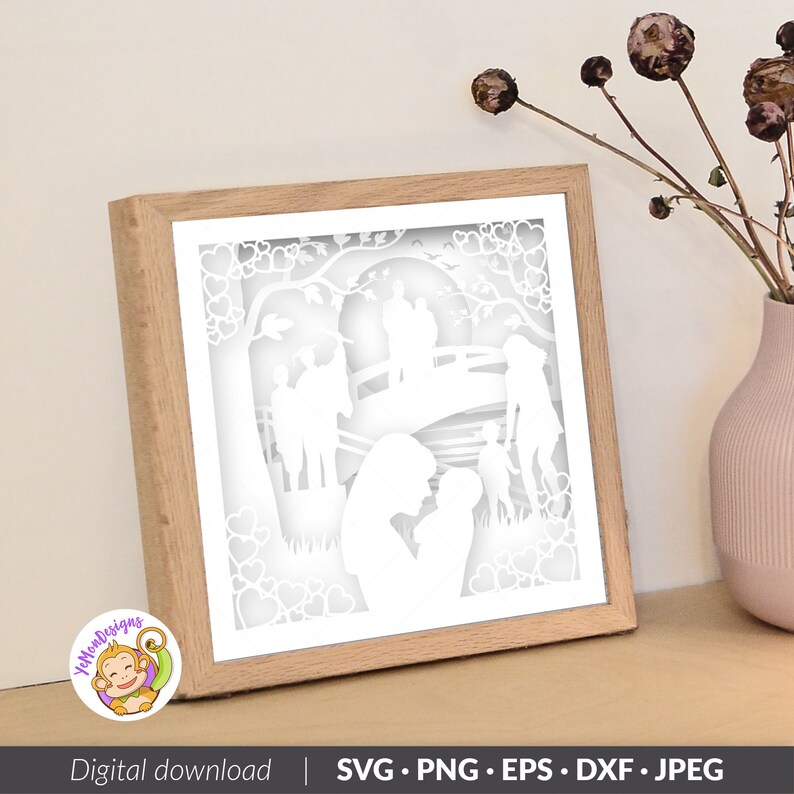 Mothers Day 3D Shadow Box Template Mother Son Gift Paper Cut - Etsy