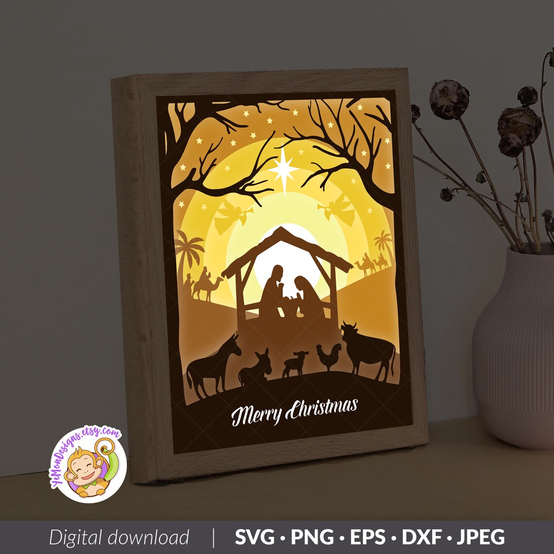 Christmas Nativity 3D Shadow Box Template Jesus Birth Paper | Etsy