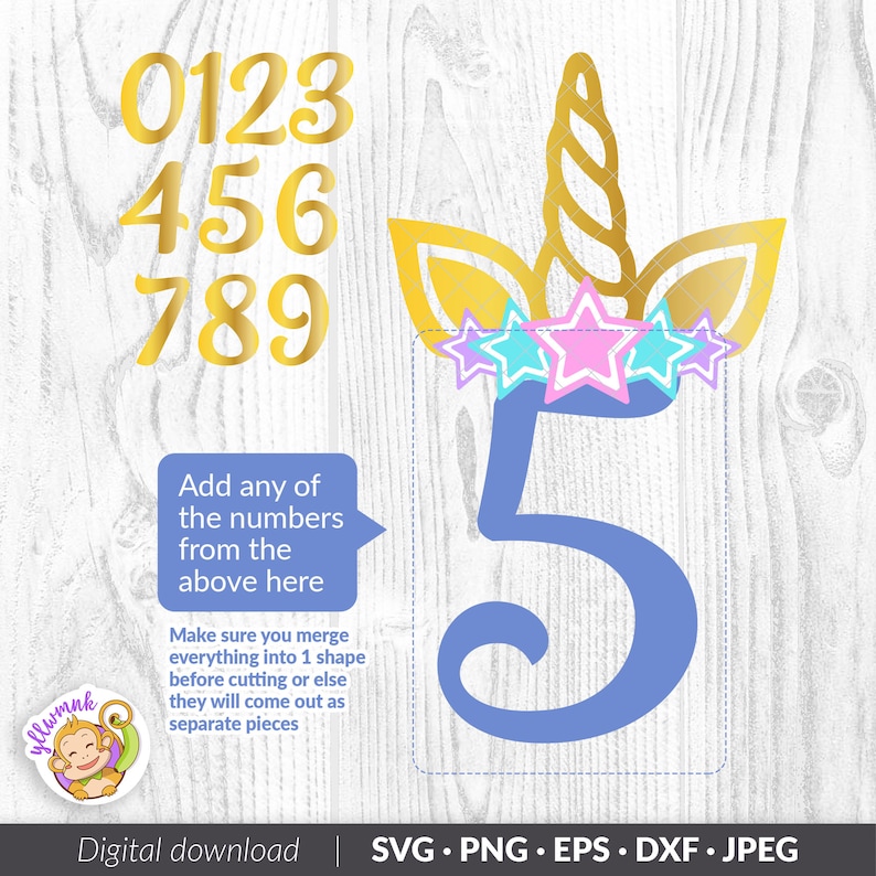 Unicorn Cake Topper With All Numbers SVG Unicorn Birthday - Etsy