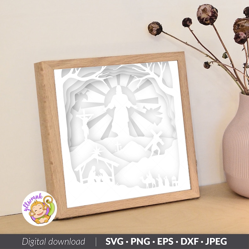 Jesus Christmas 3D Shadow Box Template, Jesus Christ Paper Cut Light ...