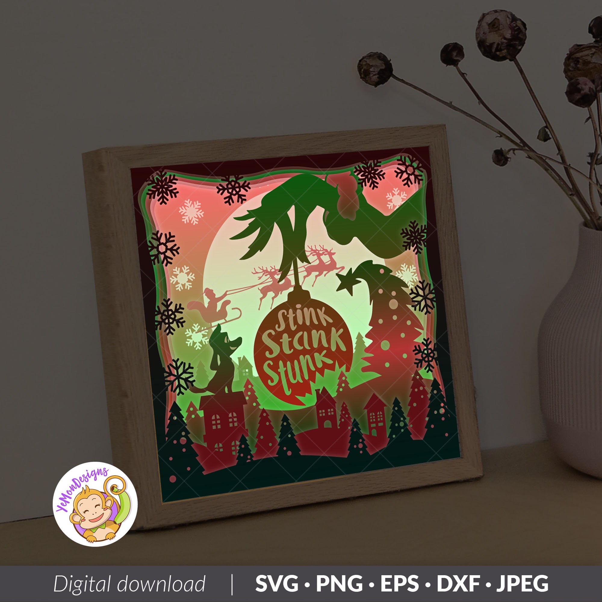 Christmas 3D Shadow Box Template Funny Noel Holiday Paper Cut - Etsy