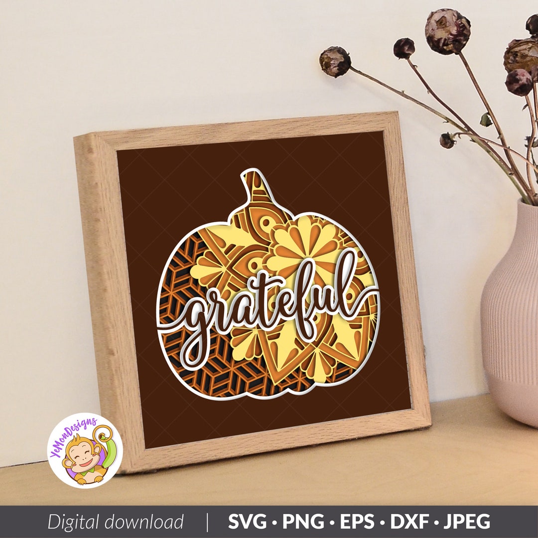 Grateful Pumpkin 3D Shadow Box Template, Thanksgiving Multilayer ...