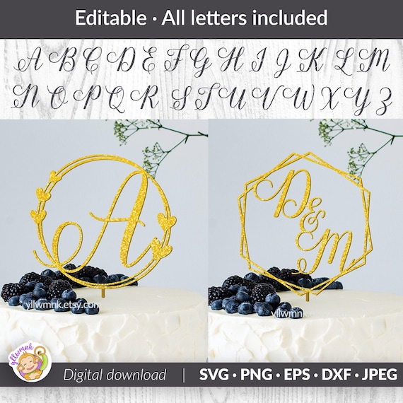 Monogram Wedding Cake Topper SVG All Letters Included Cake - Etsy