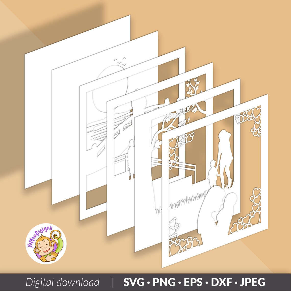 Mothers Day 3D Shadow Box Template, Mother Son Gift Paper Cut Light Box ...